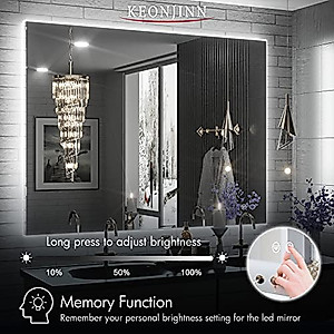 Keonjinn 40 x 32 Inch LED Bathroom Mirror with Lights Acrylic Backlit Vanity Mirror Anti-Fog Lighted Bathroom Mirror for Wall CRI90 High Definition Dimmable Large Makeup Mirror(Horizontal/Vertical)