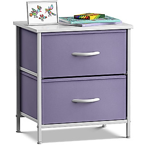 Sorbus Kids Dresser with 6 Drawers and 2 Drawer Nightstand Bundle - Matching Furniture Set - Storage Unit Organizer Chests for Clothing - Bedroom, Kids Rooms, Nursery, & Closet (Purple)