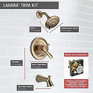 Delta Faucet Lahara 17 Series Dual-Function Tub and Shower Trim Kit with 5-Spray Touch-Clean Shower Head, Champagne Bronze T17438-CZ (Valve Not Included)