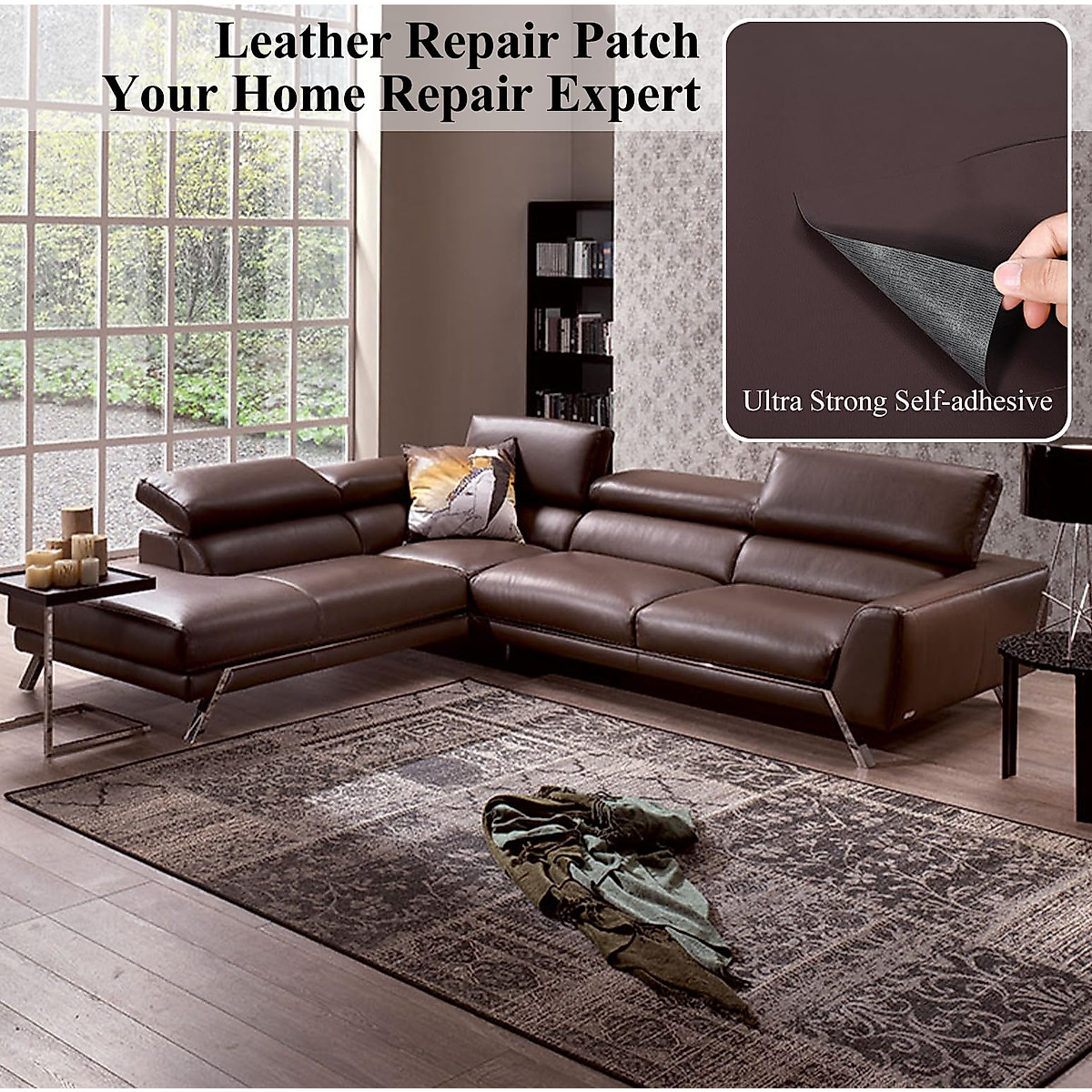 LakiBeibi Self Adhesive Leather Repair Patch, 16 x 31 Inch Leather Repair Tape Waterproof, DIY Leather Repair Patch for Sofa, Chair, Car seat, Couches, Handbages, Furniture (Dark Brown)