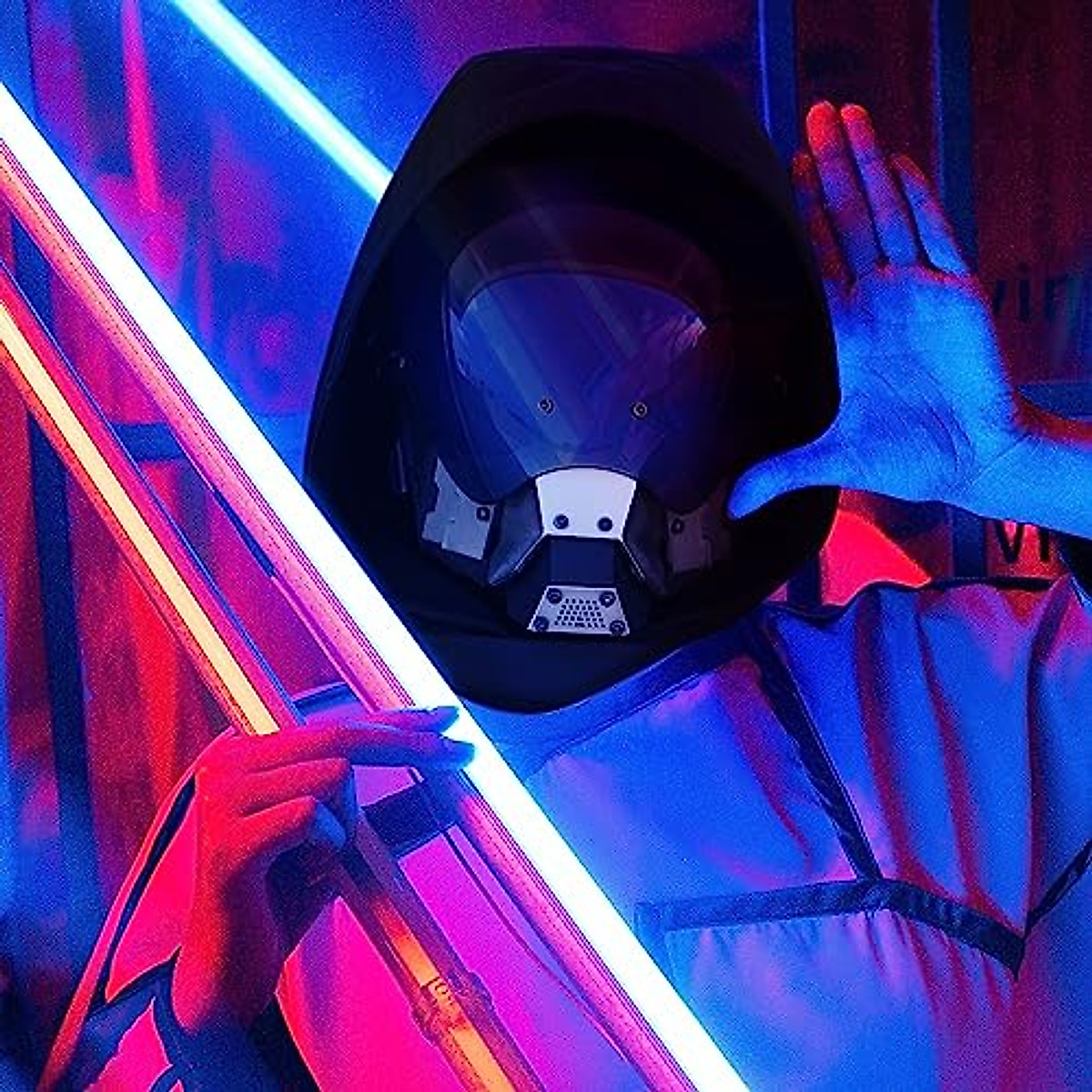 Guayma Halloween Cyberpunk Mask Airsoft Paintball Anti Fog Full Face Mask for Tactical Costume Techwear Cosplay Props,Black