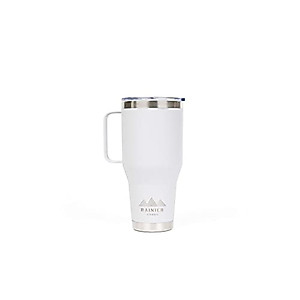 RAINIER GOODS 40 oz Tumbler with Handle and Straw Lid | Insulated Cup Reusable Stainless Steel Water Bottle Travel Mug Cupholder Friendly | Gifts for Women Him Her (Light Gray)