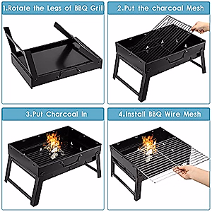 Uten Charcoal Grill, BBQ Grill Folding Portable Lightweight smoker Grill, Barbecue Grill Small desk Tabletop Outdoor Grill for Camping Picnics Garden Beach Party 13.7''x9.4''x 2.3''