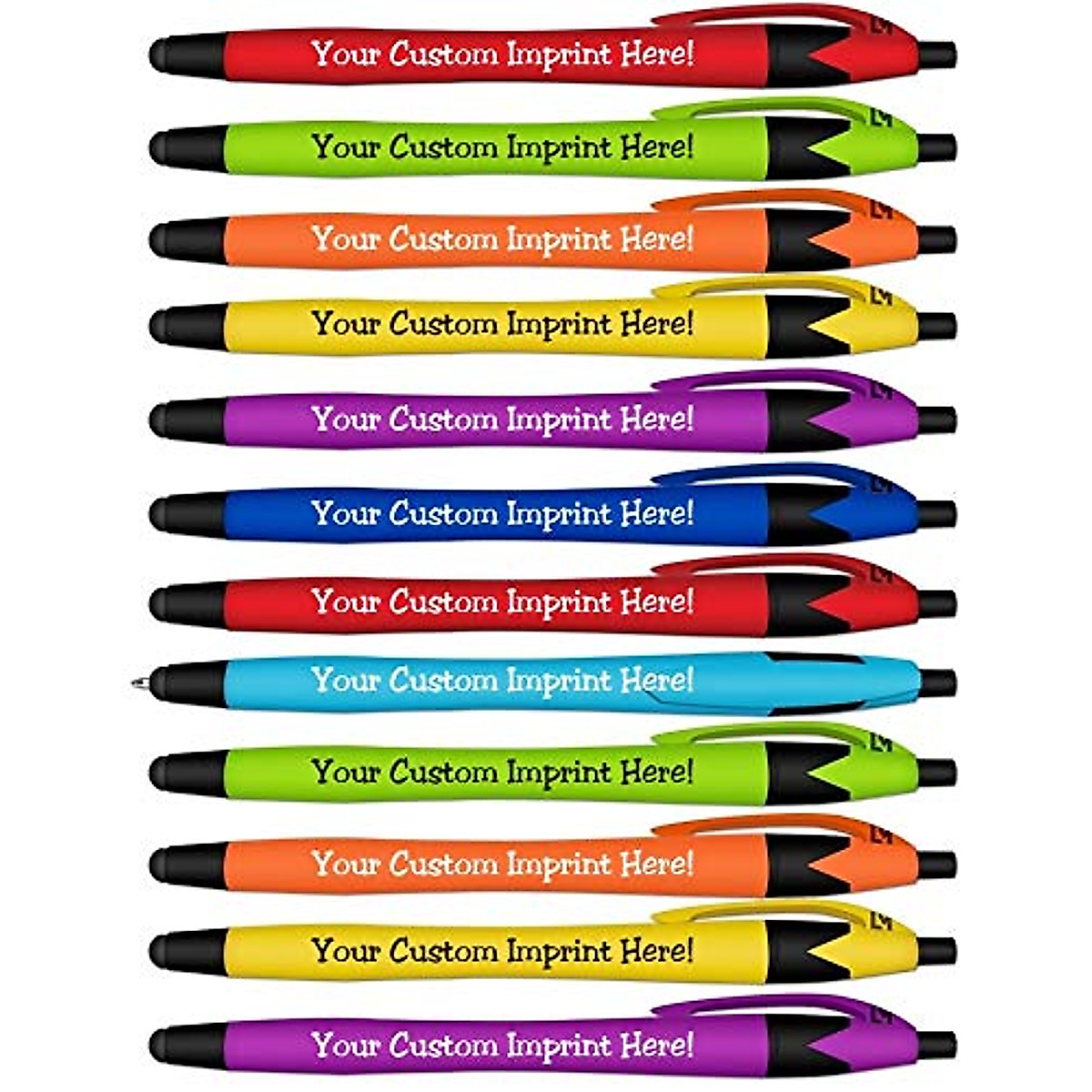 Ballpoint Soft Touch Personalized Ink Pens with Stylus Tip - The Jewel - Click action - Custom - Black writing - Printed Name - Imprinted - Your Logo/Message - FREE PERZONALIZATION (Assorted Colors)