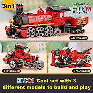 EduCiro Toys Train Sets, 3 in 1 Building kit Steam Train Motorcycle Tractor for Kids,New 2021 Creative Play and Easy to Follow (305 Pieces)