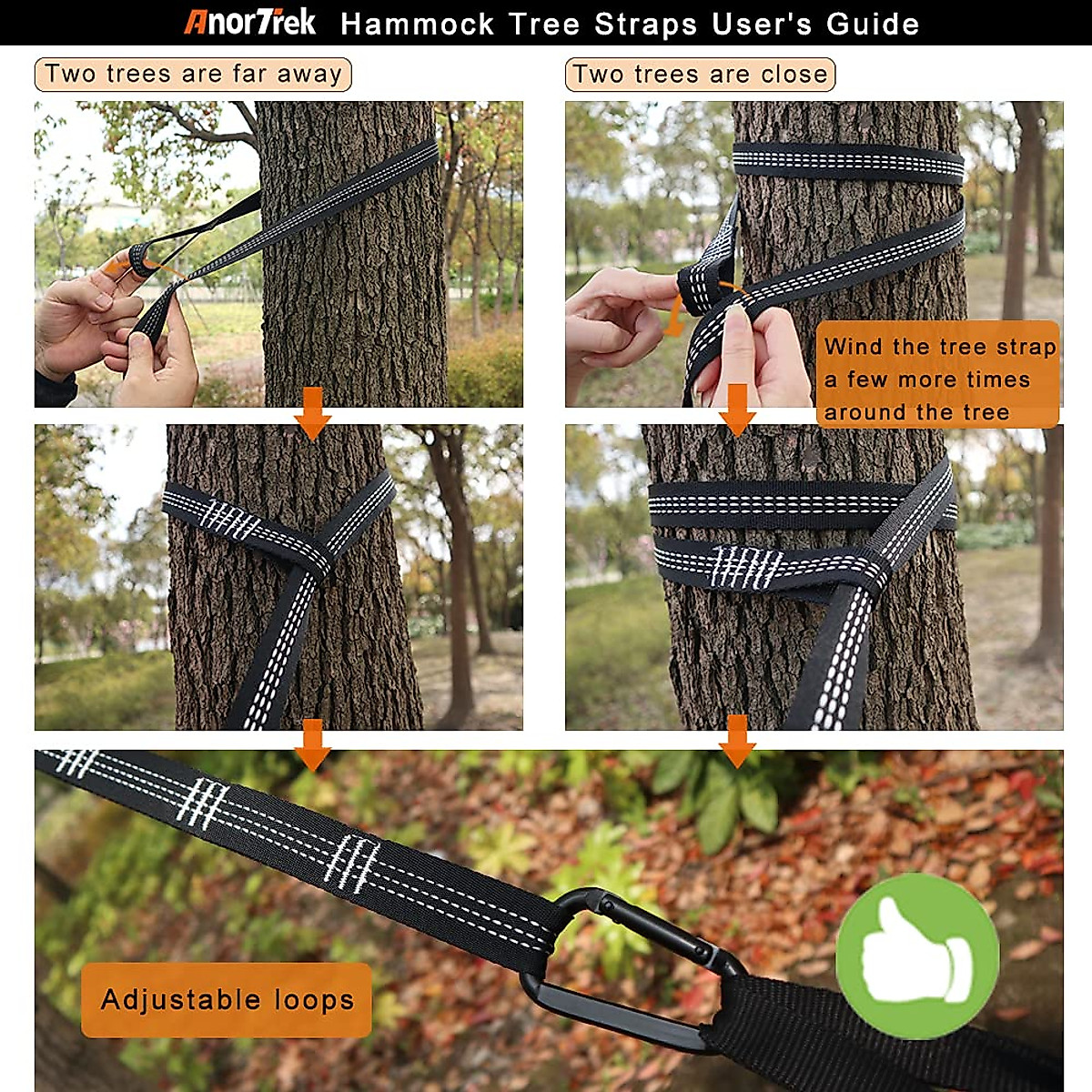 AnorTrek Camping Hammock, Super Lightweight Portable Parachute Hammock with Two Tree Straps Single or Double Nylon Travel Tree Hammocks for Camping Backpacking Hiking