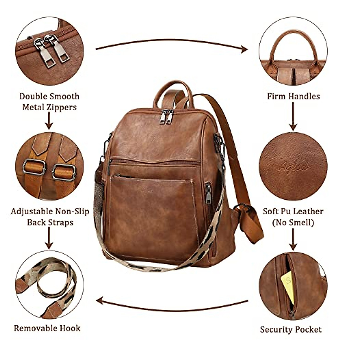 AGLOD Leather Backpack Purse for Women Fashion Ladies Multipurpose Designer Handbags Shoulder Bag Teens Girls Travel Bag Casual Daypacks with Wristlet