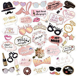 Zayvor Bachelorette Photo Booth Props with Stick and Strike a Pose Sign, Rose Gold Future Mrs Party Decorations, Bride to Be, Bridal Shower Girls Night Out Selfie Props Games Accessories,43 Count