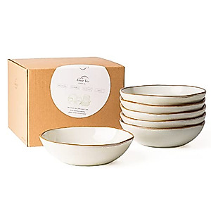 AmorArc Ceramic Cereal Bowls Set of 6, 24 oz Handmade Stoneware Bowls Set for Cereal Soup Salad Bread, Stylish Kitchen Bowls for Meal, Dishwasher & Microwave Safe, Reactive Glaze Ivory