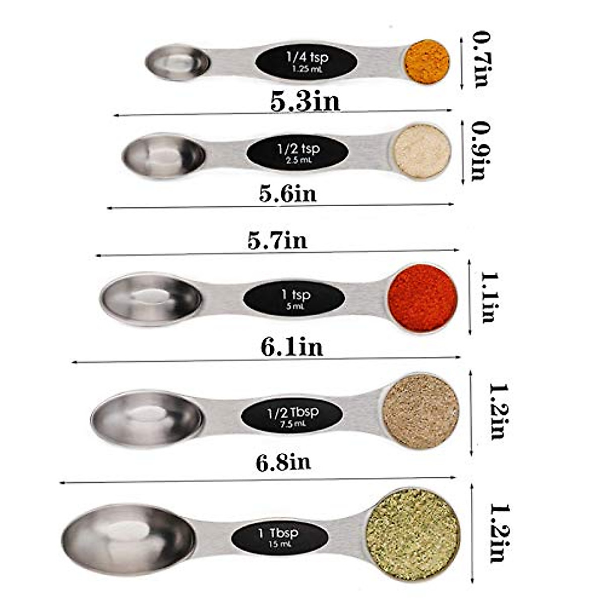 MEBOK Measuring Spoons,18/10 Stainless Steel Set Of 5 Double Sided Magnetic Baking and Cooking Kitchen Set for Weighing Liquid and Dry Ingredients