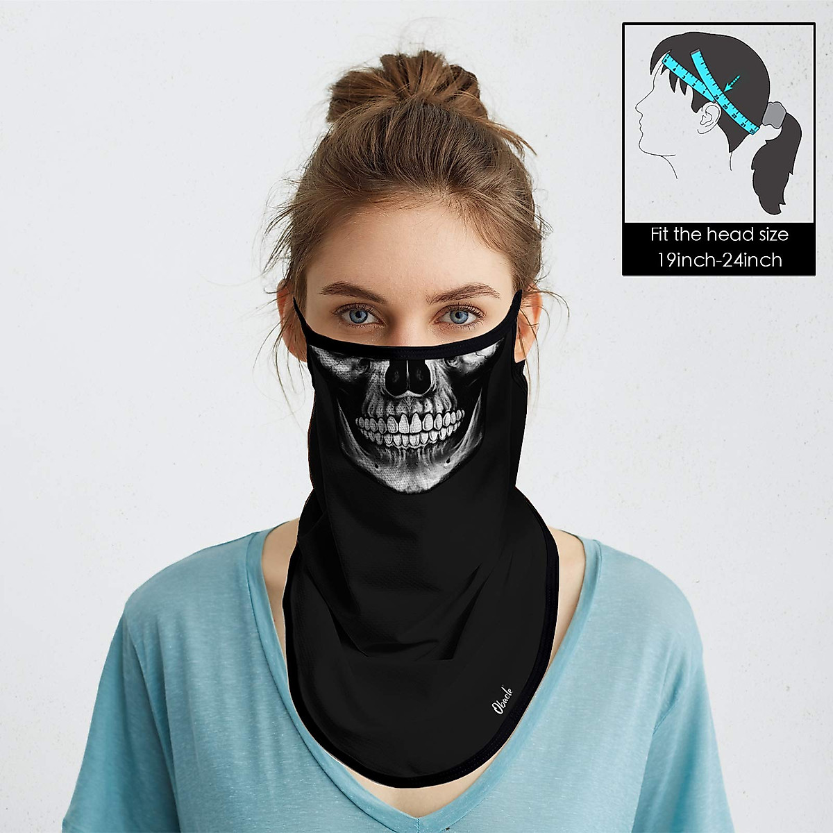 Obacle Bandana Face Mask with Ear Loops Neck Gaiter Face Mask Scarf Face Cover for Men Women (Skull Neat Teeth Black Face)