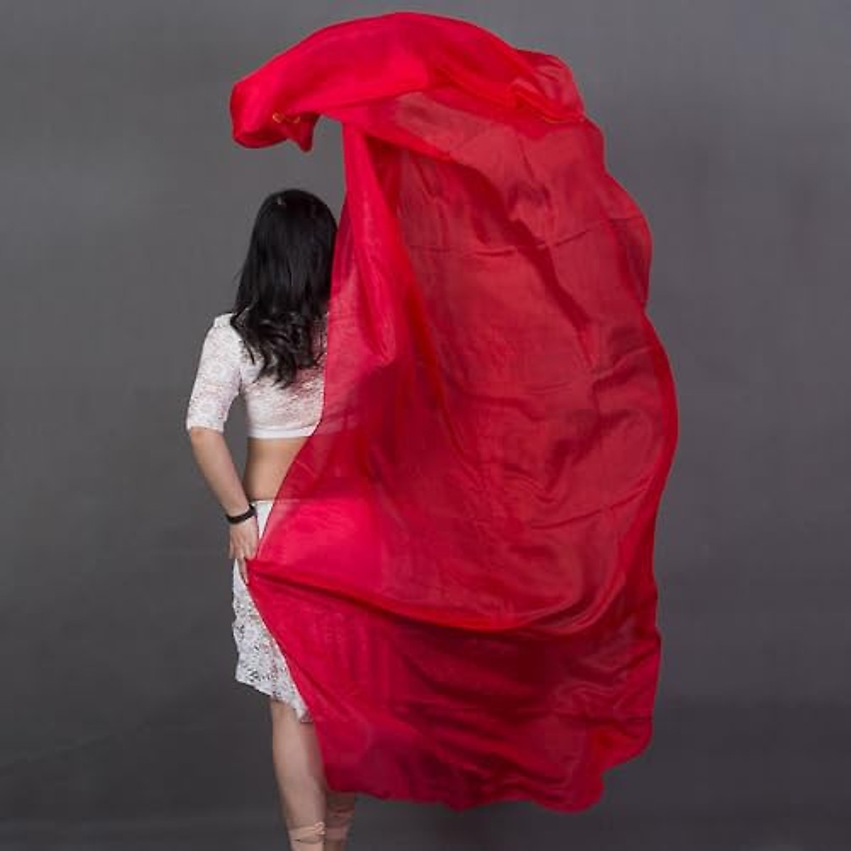 Nimiman Women 100% Real Silk Belly Dance Veils Dancing Hand Scarves Gradual Color Adult Size (Red)