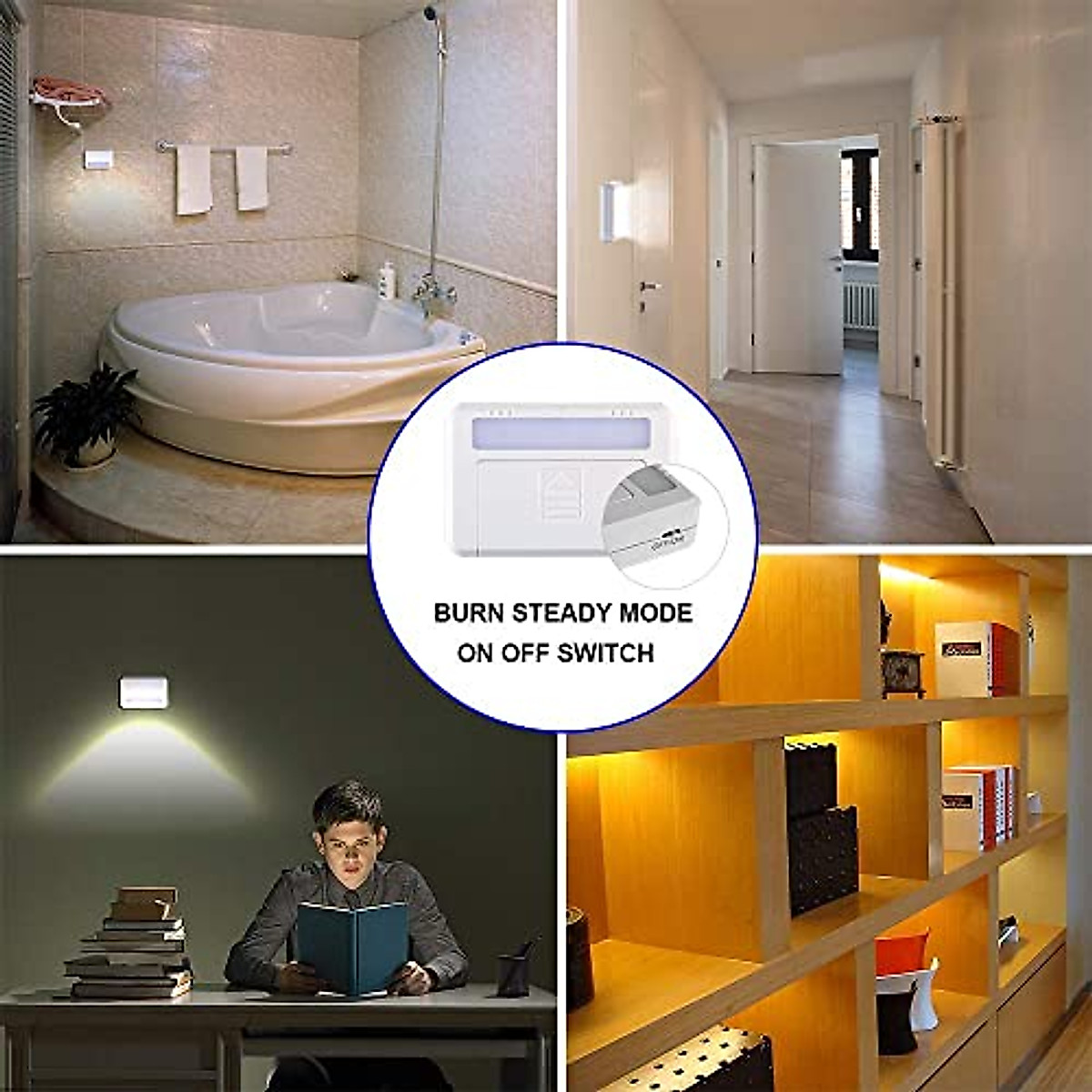 Amagle 4 Pack Magnetic Door Open Sensor Cupboard Drawer Closet Light Battery Operated Automatic Turn On Cabinet Light Stick Led Puck Lights Lighting for Wardrobe Kitchen Basement Trunk