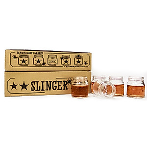 THE SLINGER Shot Glasses Set - Mini Mason Jars with Lids Featuring Unique Star Design (10 Pack) 2 ounces