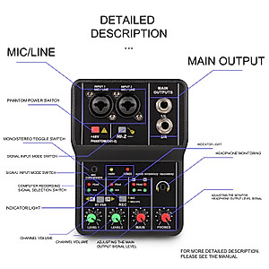G-MARK Mini Audio Mixer 2 Channel With 48V Phantom Power Sound Effects Interface Music For Live Show Recoding Stage Party DJ Podcast Streaming