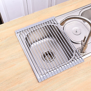 SCOLEA Roll Up Dish Drying Rack Over The Sink, Medium 17.1”x13.1” Heavy Duty, Multipurpose Roll-Up Foldable Silicone Coated Collapsible Drainer for Kitchen Sink (Warm Gray, Medium 17.1”x13.1”)