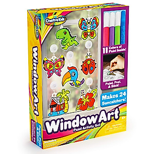 Creative Kids Window Paint Art Kit – Make Your Own Suncatchers Set – 24 Sun Catchers, 24 Suction Cups & 11 Paints – Suncatchers for Kids to Paint - DIY Window & Mirror Arts & Crafts Kit Children