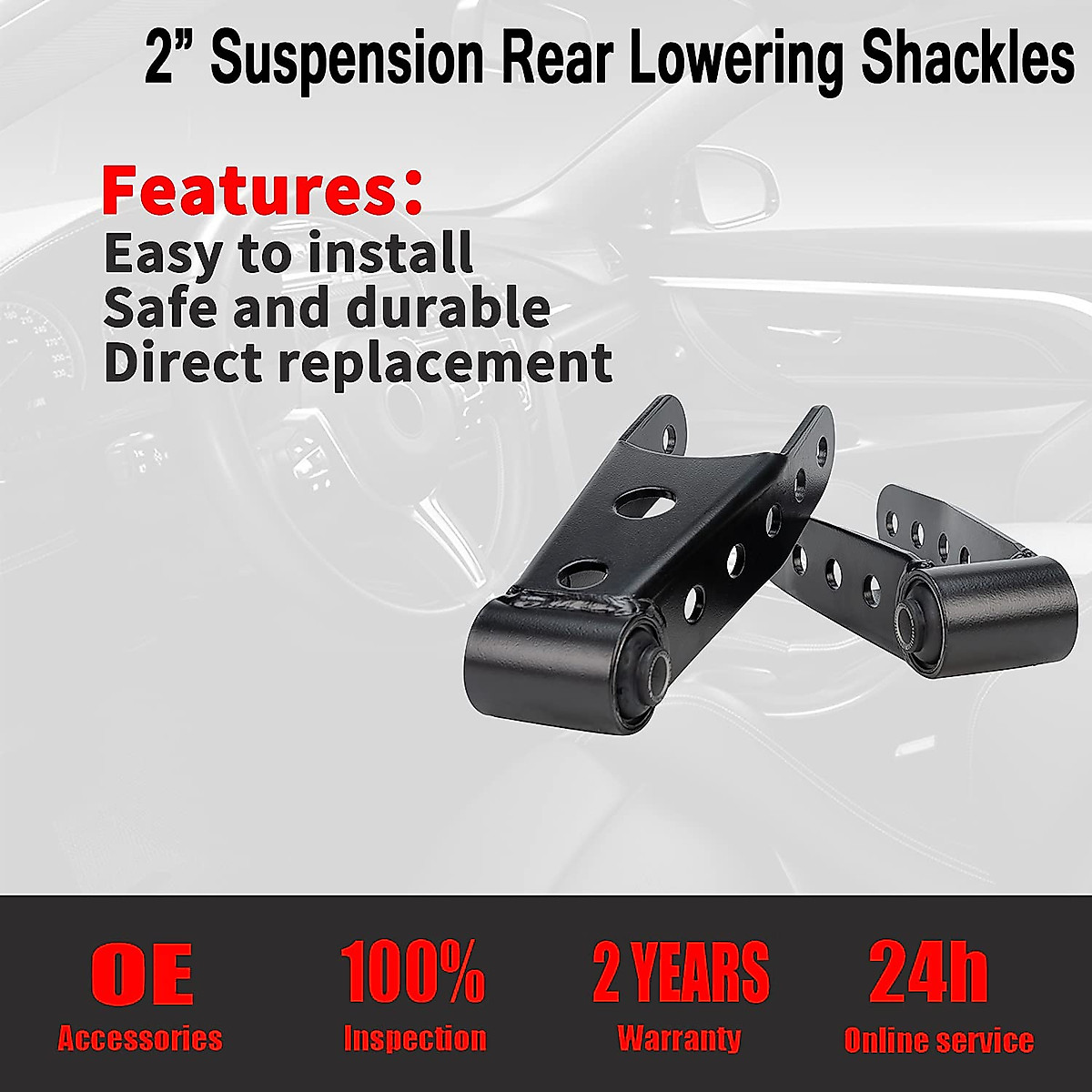 Suspension Rear Lowering Shackles 2" Leaf Spring Drop Shackle Kit fit for Chevy C1500 C2500 K1500 K2500 Suburban S10 Blazer Tahoe Silverado 1500 GMC Yukon Sierra Ford Ranger F150 Replaces 6400 410520