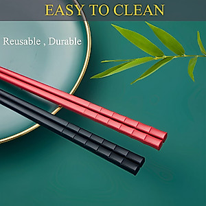 Chopsticks and Chopstick Rest Gift Set,Dishwasher Safe Reusable Fiber Glass Chopsticks and Porcelain Panda Chopsticks Holders,Red Black 2 Pairs