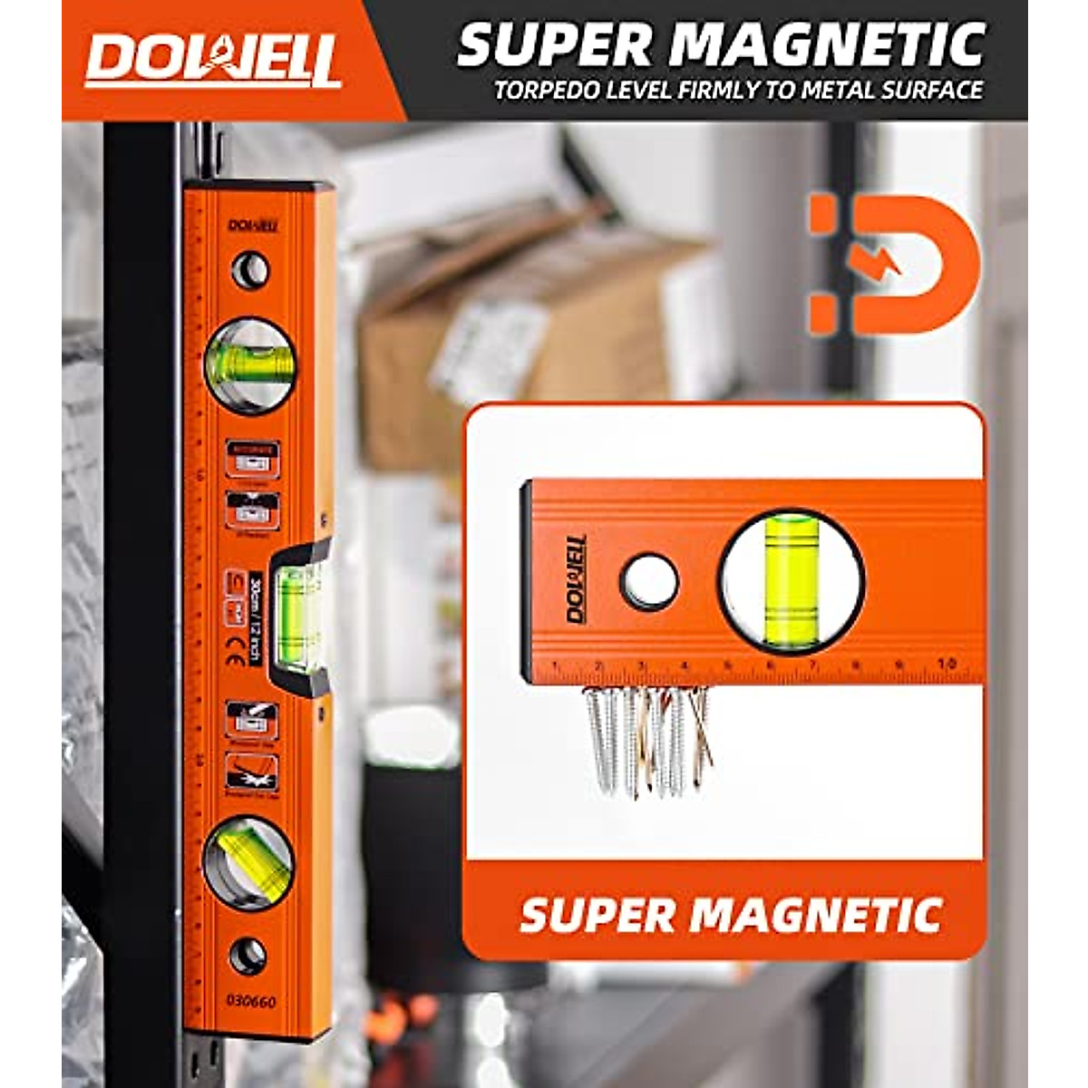 DOWELL 12 Inch Magnetic Spirit Level with Metric Scale, 3 Different Bubbles-45°/90°/180°HY030660