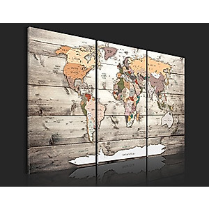 artgeist Pinboard World Map 35x24 in - Cork Board & Canvas Print Wall Art 3 pcs Memoboard with 50 Pins Noticeboard Message Board Image Picture Home Decor Travel Map Map of The World k-C-0035-p-g