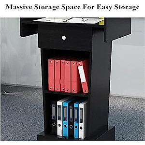 Floor Standing Podium Wooden Pulpits with Multi-Level Open Storage Stand Lecterns Presentation Stand Large Speaking Lectern
