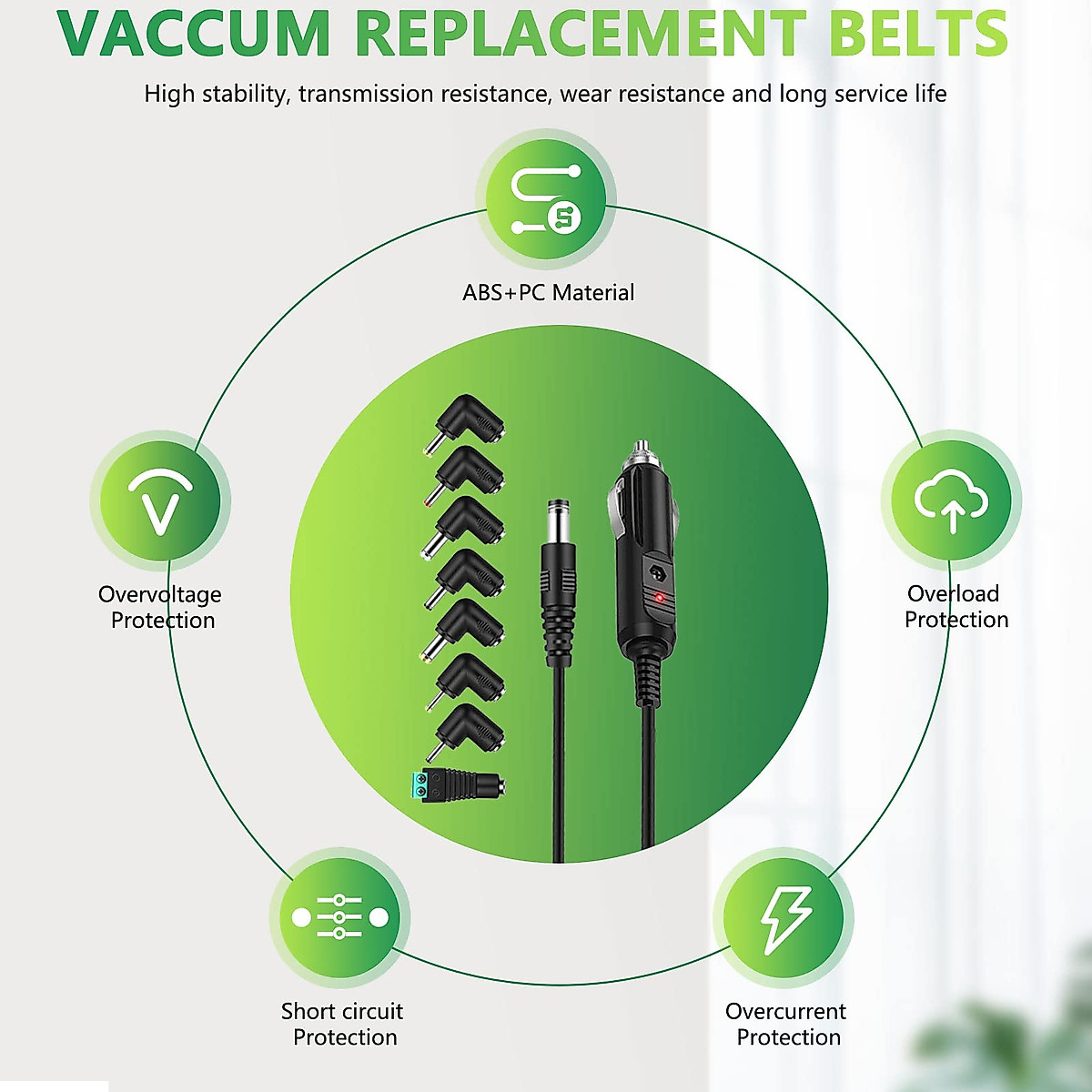 Czepa 12v Car dc Charger Power Cord with 8 Connectors for Cigarette Lighter Portable DVD Player, Car DVR, GPS, Bluetooth Speakers, Breast Pump, Car Refrigerator, Air Compressor, Heating Cup