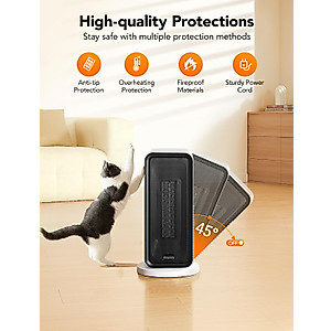 GoveeLife Space Heater for Indoor Use, Electric Heater with Thermostat, 80°Oscillating, 1500W Fast Portable Heating, 24H Timer, Smart Ceramic Heater with App & Voice Remote, Home/Bedroom/Office, White