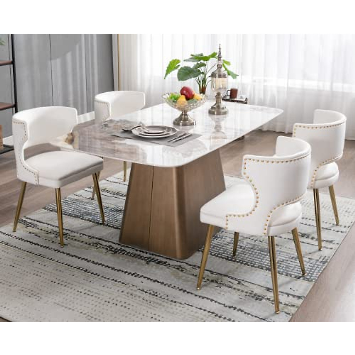 EALSON Velvet Dining Chairs Set of 2 Comfy Upholstered Dining Room Chairs with Gold Metal Legs Modern Accent Kitchen Chairs Armless Side Chairs for Living Room/Dining Room, Beige