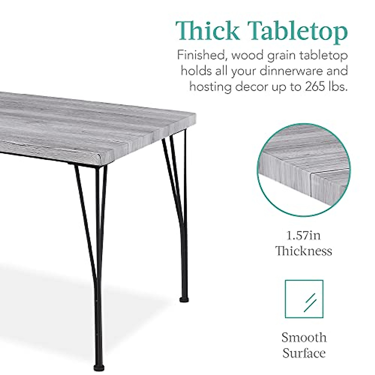 Best Choice Products 5-Piece Metal and Wood Indoor Modern Rectangular Dining Table Furniture Set for Kitchen, Dining Room, Dinette, Breakfast Nook w/ 4 Chairs - Gray