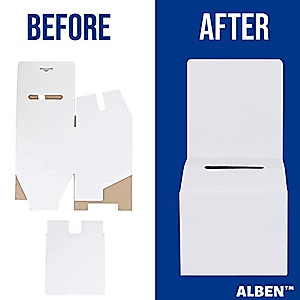 ALBEN Ballot Box for Suggestions Donations Raffles White Glossy Cardboard Boxes with Removable Header in Medium Size 6x6x6 inches with Slot for Tickets and More (2 Pack)