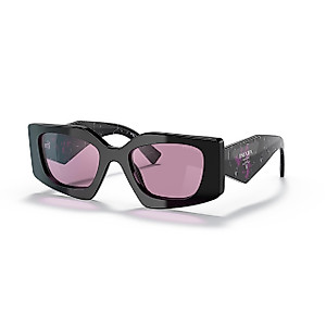 Prada PR 15YS 1AB07Q Black Plastic Irregular Sunglasses Purple Mirror Lens
