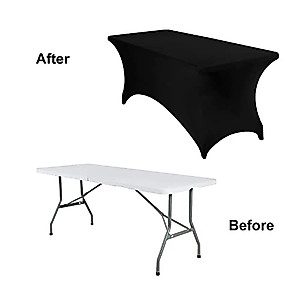 2Pack Spandex Waterproof Table Covers 6ft，Spandex 6ft Waterproof Table Cover for Party,Wedding, Banquet, and Events(Black)
