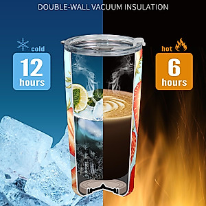 QWEUIOP 20oz Insulated Travel Coffee Mug Fruits Strawberry Stainless Steel Tumbler with Lid Double Wall Vacuum Coffee Cup For Hot and Cold Drinks14577