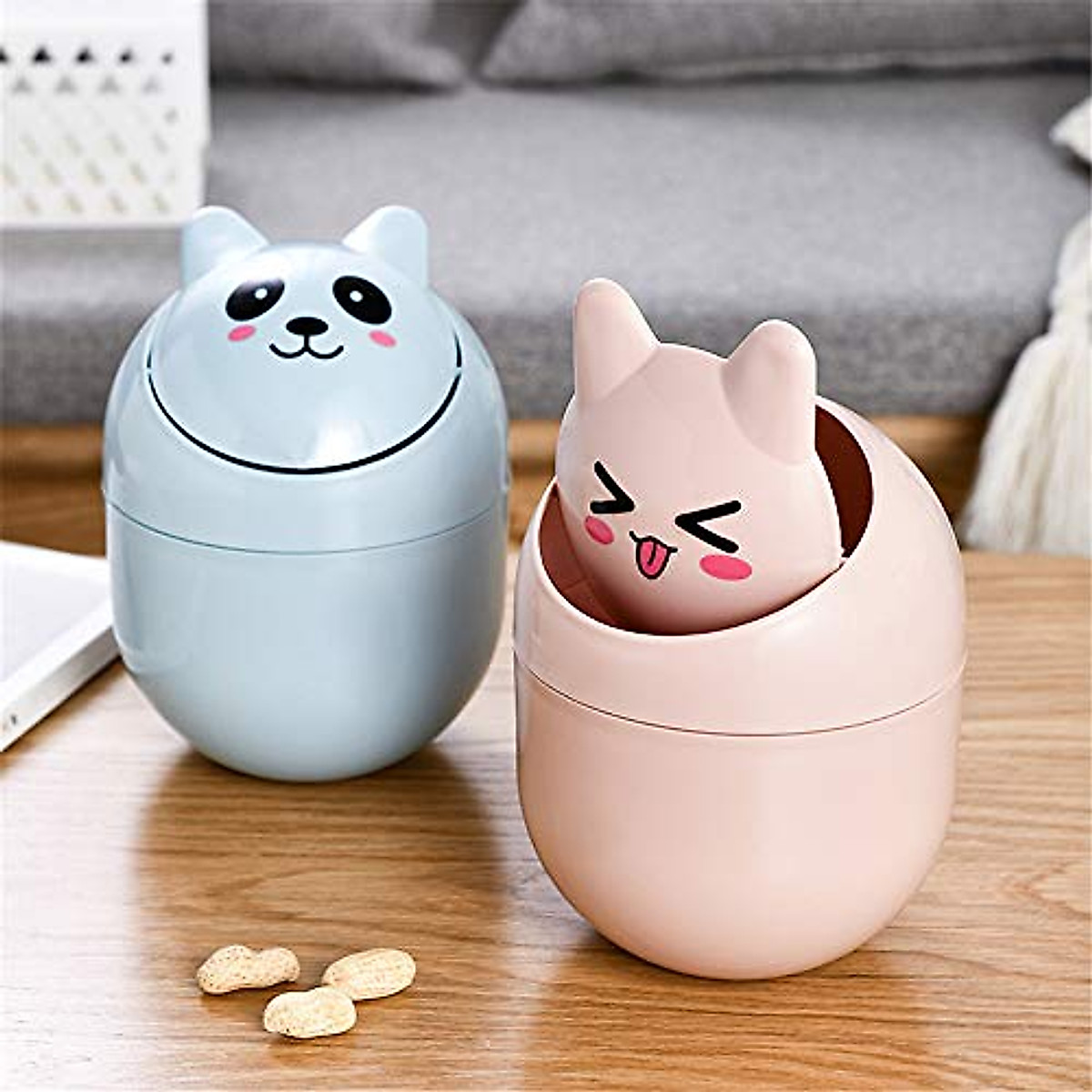 HPH Small Trash Can Desktop Trash Can for office Desktop Coffee Table Kitchen Small Garbage Can Cute Plastic Trash Can Shake Cover Bucket Small Paper Basket,Cyan,GH-2009-33