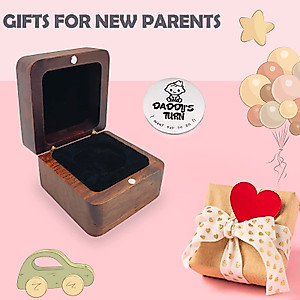 New Baby Gifts for New Parents Mom Daddy Funny Double-Sided Silver Decision Coin with Handmade Wooden Box Pregnant Gifts for First Time Moms Keepsake for Baby Memory