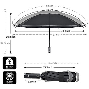 Lejorain Folding Reverse LED Umbrella - Upside Down Reflective Umbrellas Compact Inverted Travel Windproof Umbrella Auto Open Close for Rain