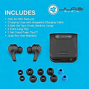 JLab Epic Air ANC True Wireless Bluetooth 5 Earbuds | Active Noise Canceling | IP55 Sweatproof | 12-Hour Battery Life, 36-Hour Charging Case | Low Latency Movie Mode | 3 EQ Sound Settings