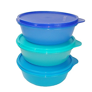 Tupperware Fridge Storage Bowls with airtight lid Blue 3X 2.5 Cup / 600 ml