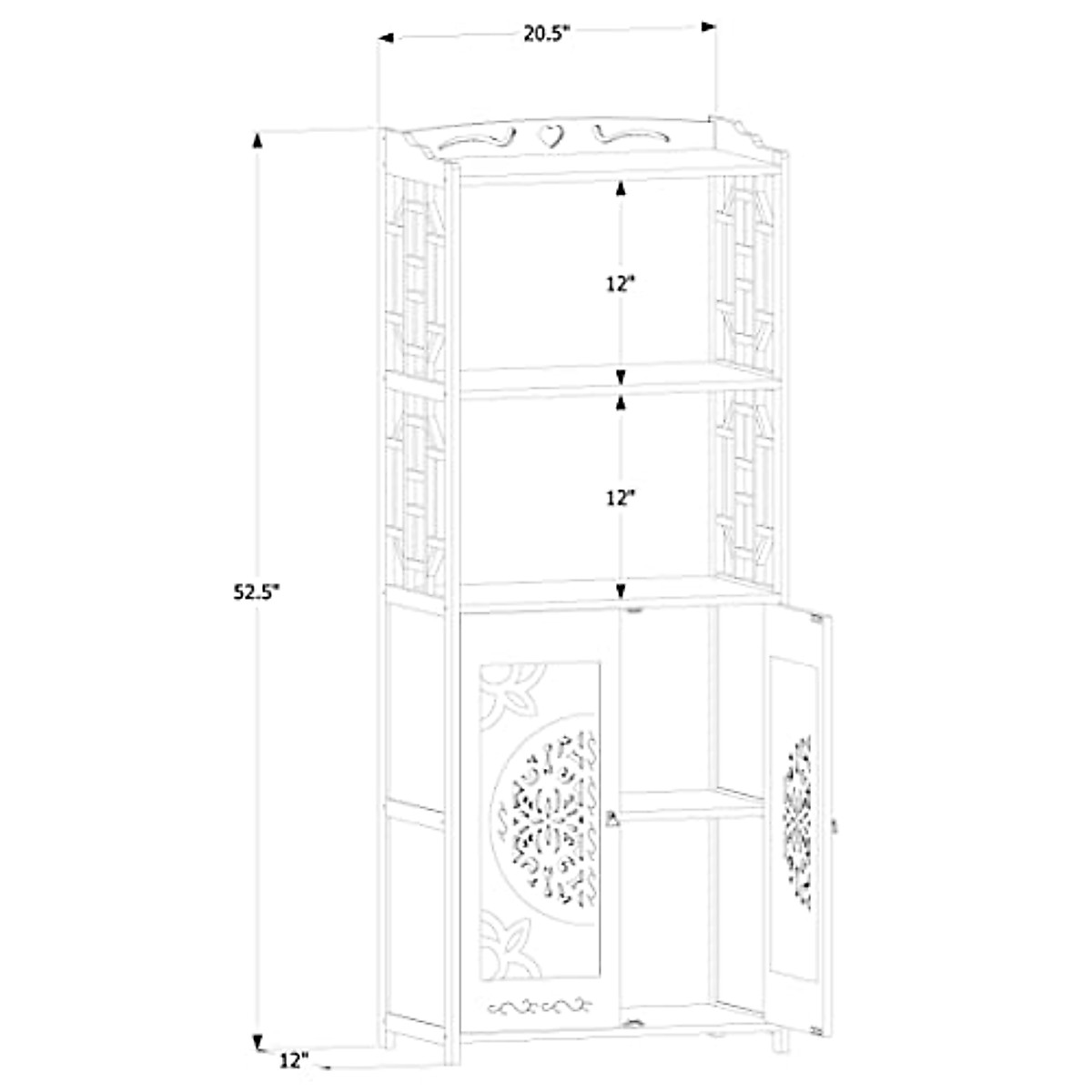 MoNiBloom 4 Tier Bookcase with Storage Cabinet, Bamboo Book Shelves Display Shelf with Carved Door for Home Office Living Room Study Room, Brown