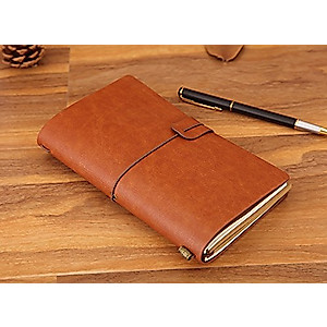 Leather Notebook Journal Diary,Travel Journal,Refillable Vintage Journals to Write in for Men and Women,Classic Retro Style,Perfect for Travelers,Fountain Pen Users,8x4.7'',2 Lined Refills,Brown