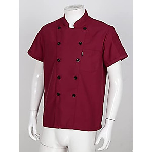 JEATHA Men Double-Breasted Short Sleeve Chef Coat Jacket Uniform Unisex-Adult Chef Jacket Chef Coat Red F Large