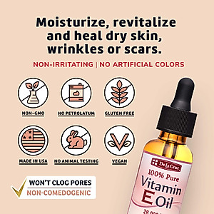 De La Cruz Vitamin E Oil for Face 28,000 IU - No Preservatives, Artificial Colors or Fragrances, Made in USA 1 FL. OZ.