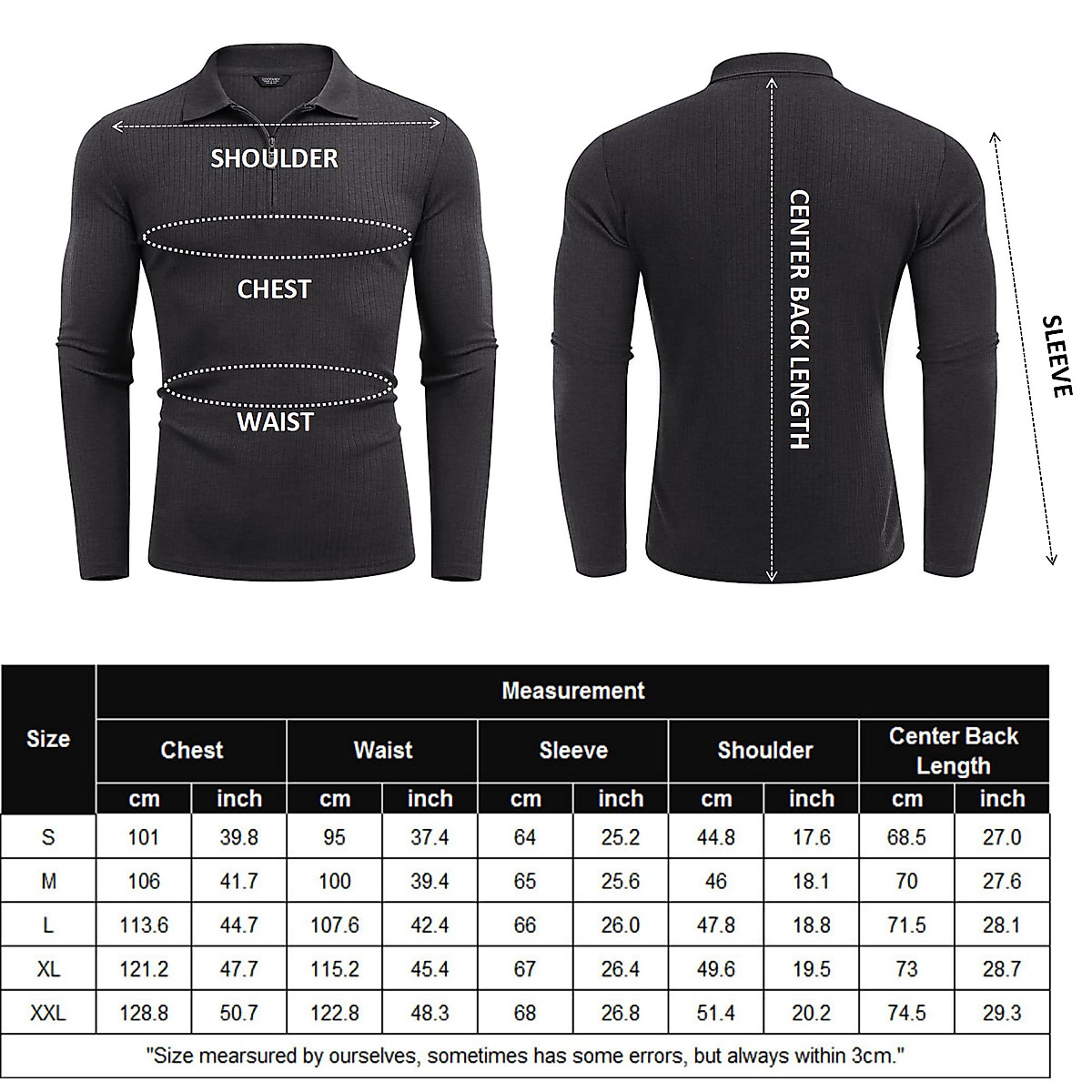 COOFANDY Men's Long Sleeve 1/4 Zip Polo Shirts Slim Fit Basic Designed Muscle Fit T Shirts Dark Grey