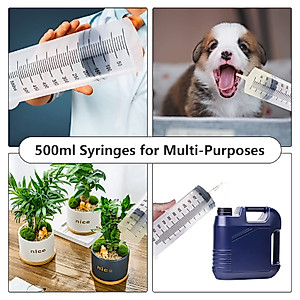 AKOLAFE 2 Sets of 500ml Syringe with 51.2 Inch Tube, Needle, Adapter, Plastic Syringe with Needle, Large Syringe for Liquid, Resin, Oil, Draining, Refilling, Dispensing, Measuring, Feeding