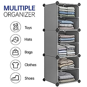 MAGINELS 3-Cube Storage Organizer, Stackable Cubby Shelf, Easy Assemble, Closet Organizers with Doors, Clothing Storage for Bedroom,Livingroom,Black