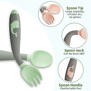 Baby Utensils Spoons Forks Sets with Travel Safe Case, Easy Grip Heat Resistant Bendable BPA Free Toddler Feeding Training Utensils Sets (Green)