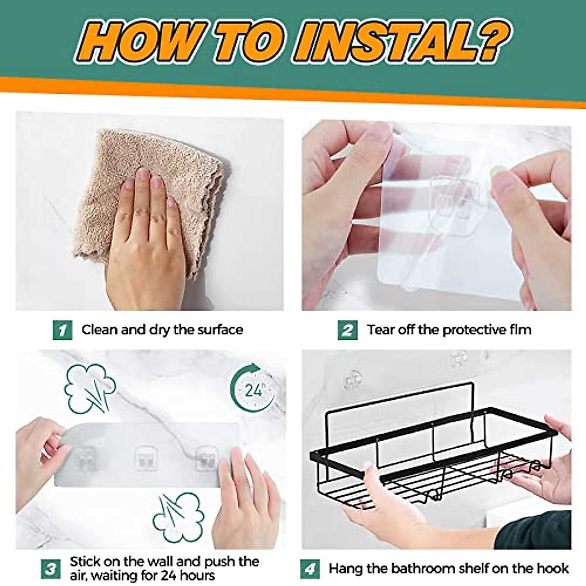 Shower Caddy, 5-Pack Shower Shelves Adhesive Shower Organizer No Drilling, Large Capacity Rustproof Stainless Steel Bathroom Show Shelf With Soap Holder, Food Storage Basket for Kitchen Storage