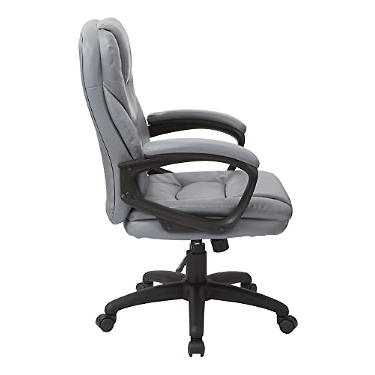 Office Star FL Series Faux Leather Manager's Adjustable Office Chair with Lumbar Support and Padded Arms, Charcoal Grey