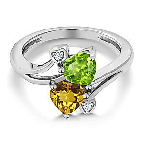 Gem Stone King 925 Sterling Silver Green Peridot Yellow Citrine Ring For Women (1.56 Cttw, Heart Shape 6MM, Gemstone August Birthstone, Available In Size 5, 6, 7, 8, 9)